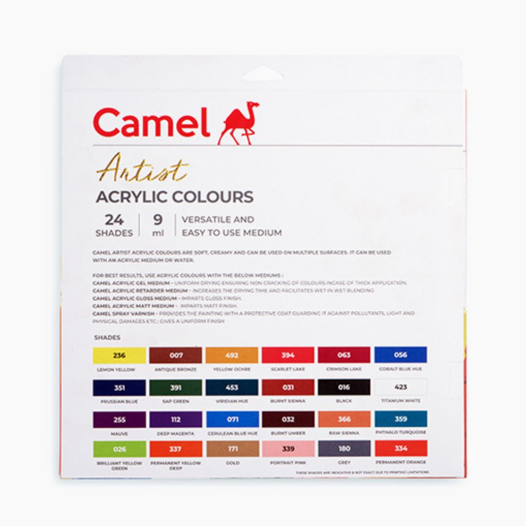 Camel Artist Acrylic Colors | Assorted 24 shades | 9ml each
