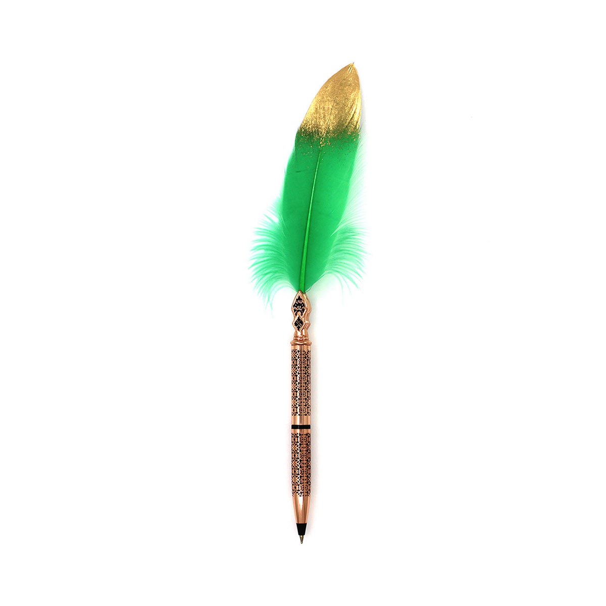 JAGS Feather Ball Point Pen - Copper Pen with Green Feather - Pen Size ...