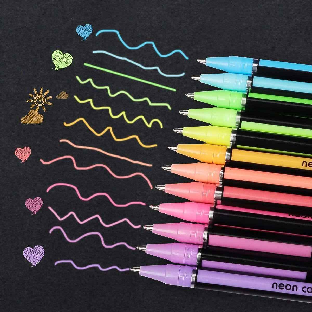 Zuixua Pastel Neon Color Gel Pens Pack of 12 colors - Nib Size: 1 mm