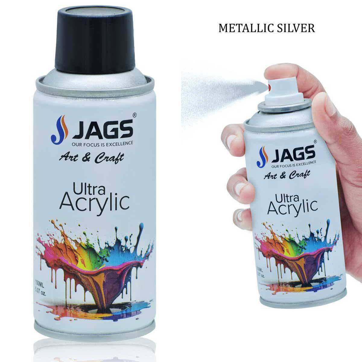 JAGS Ultra Acrylic Spray Paint | 150 ml | Metalic Silver For Painting ...