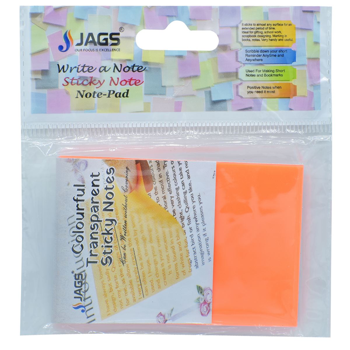JAGS Colorful Transparent Sticky Notes | Pack of 50 Sheets | 2x3 Inch ...