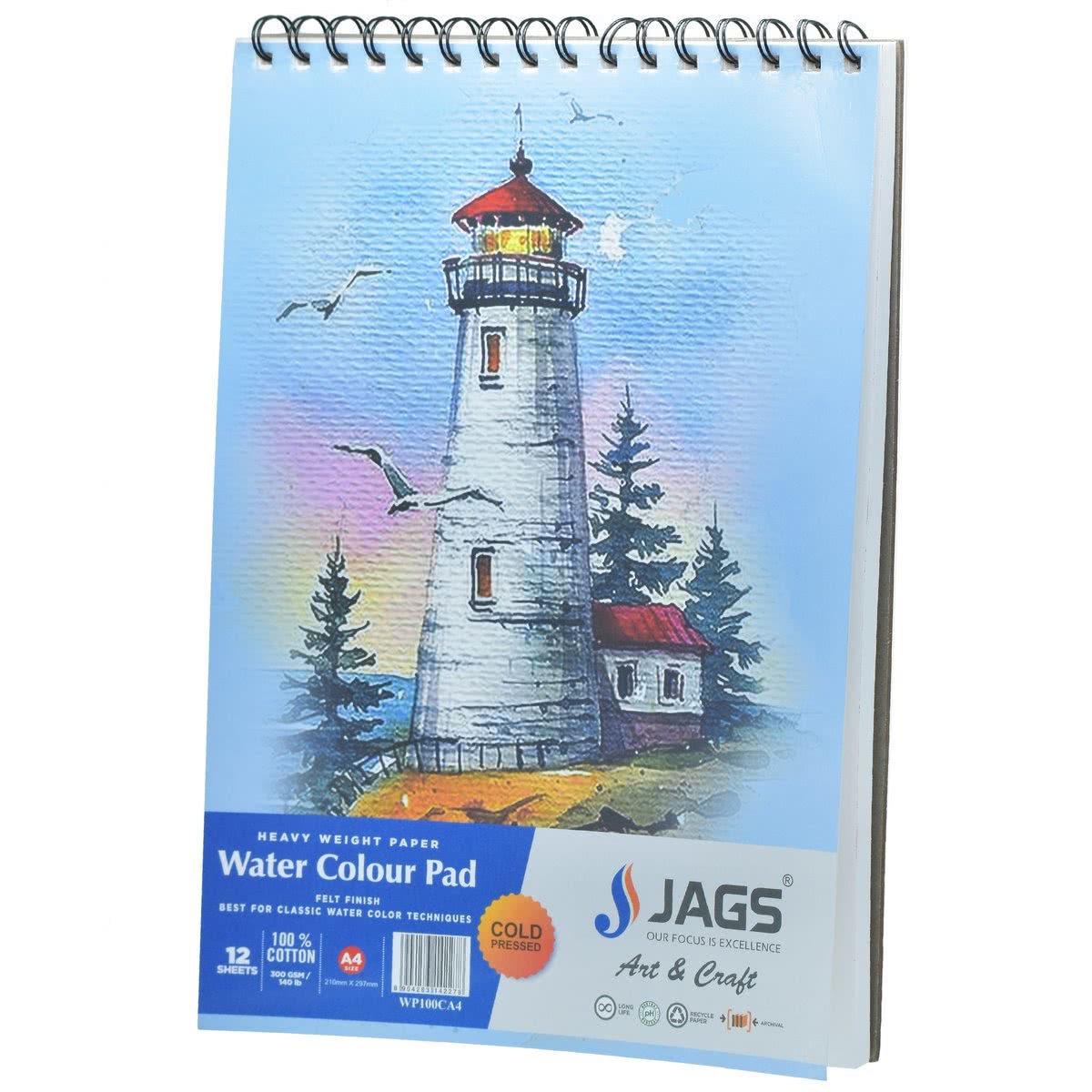 JAGS A4 Water Color Pad | 300 GSM | Contains 12 Sheets | WP100CA4